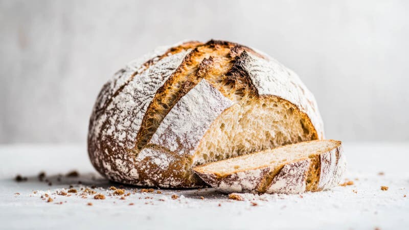 Rustic Artisan Bread Loaf with Slices Showing Crumb Texture White ...