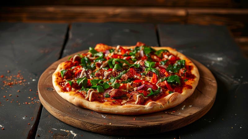 Rustic Artisanal Pizza with Smoky and Spicy Toppings Stock Image ...