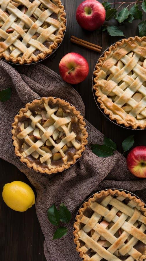 Rustic Assortment of Apple Pies with Whole Apples and Lemon Stock Illustration - Illustration of ...