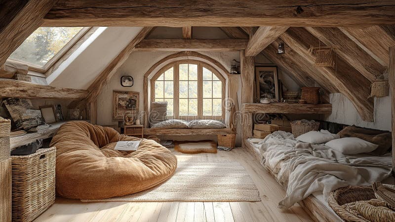 Rustic Attic Bedroom Sunlight Cozy Interior Design Stock Illustration ...