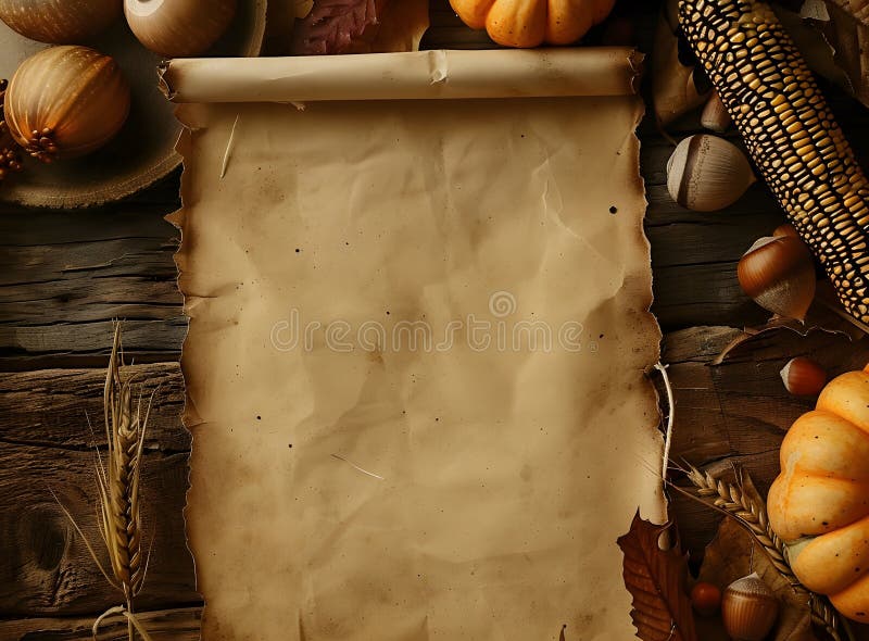 Rustic Autumn Background with Paper Scroll Stock Illustration ...