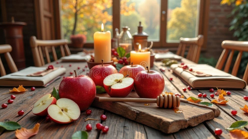 Rustic Autumn Dinner Table with Apples, Candles, and Fall Decor Stock ...