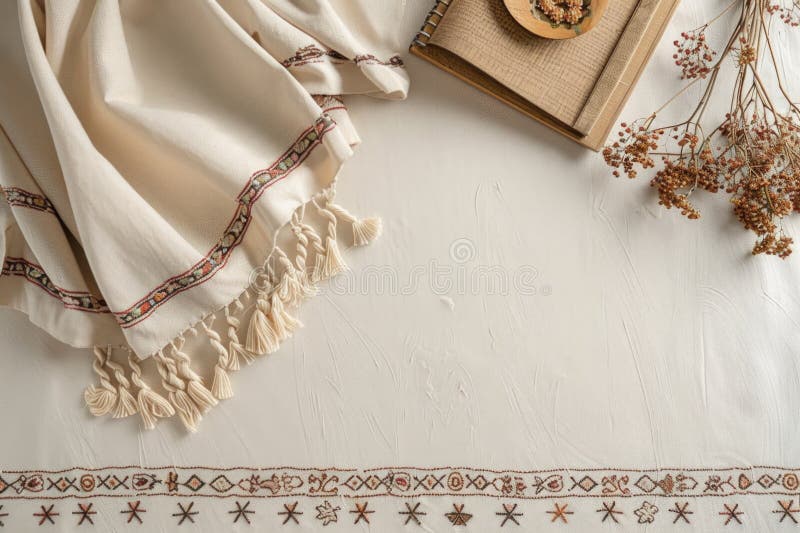 Rustic Autumn-Inspired Table Setting with Embroidered Cloth and Natural ...