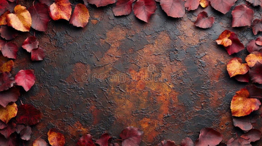 Rustic Autumn Leaves Border on a Textured Dark Surface. Stock Photo ...