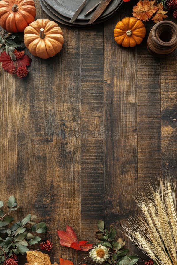 Rustic Autumn Table Setting with Pumpkins and Fall Decorations Stock ...