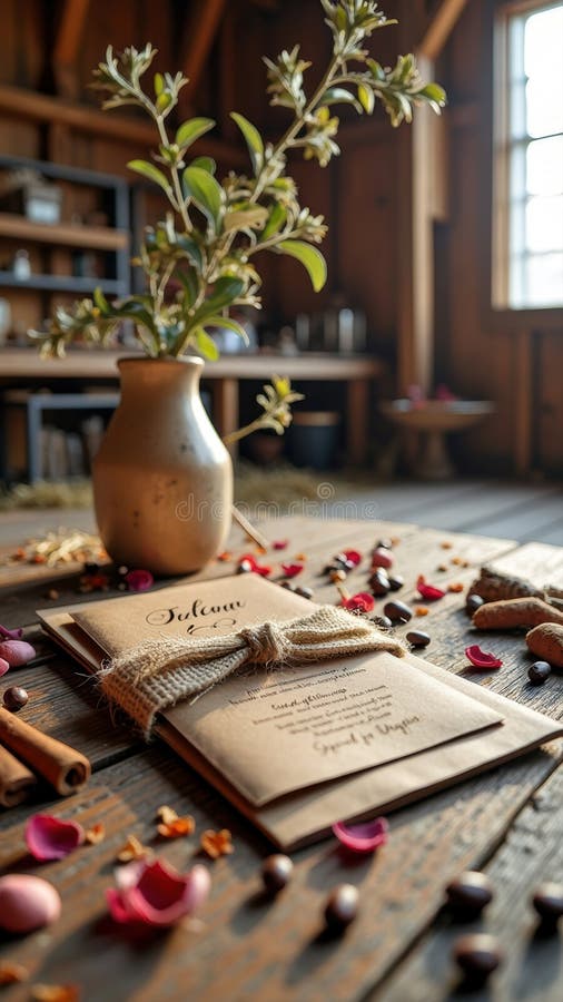 Rustic Autumn Wedding Invitation with Decor in Cozy Barn Setting Stock ...