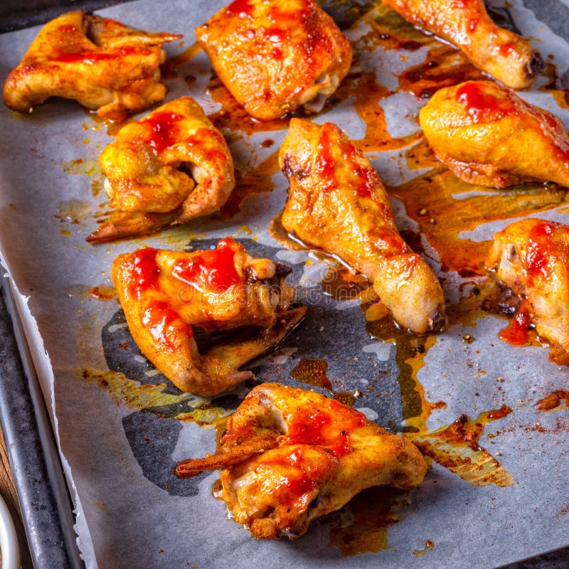 Rustic Backed Chicken Wings,legs on Baking Tray Stock Image - Image of ...