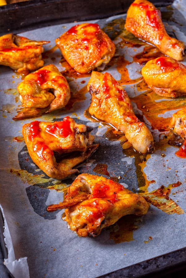 Rustic Backed Chicken Wings,legs on Baking Tray Stock Photo - Image of ...