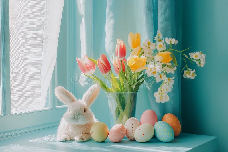 A Rustic Background Adorned with Flowers, Featuring the Easter Bunny ...