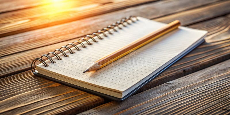 Rustic BacktoSchool Essentials Blank Notebook and Pencil on a Wooden ...