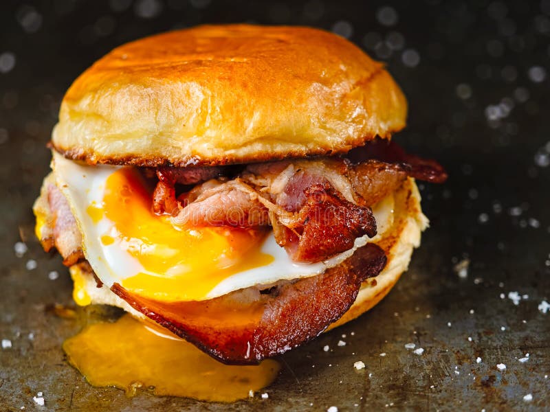 Rustic Bacon Egg Breakfast Sandwich Bun Stock Image - Image of heart ...