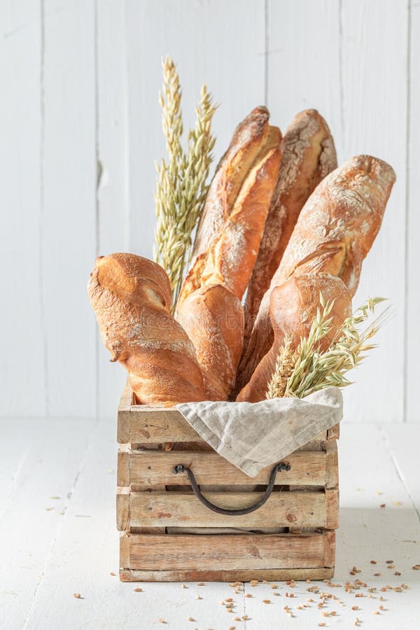Rustic Baguettes Baked in Bakery. Baguettes from the Bakery Stock Image ...