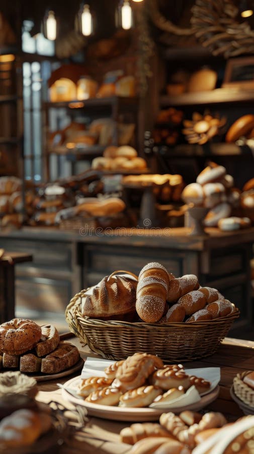 A Rustic Bakery with an Assortment of Fresh Bread and Pastries Stock ...