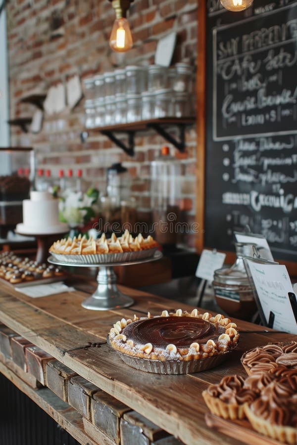 Rustic Bakery Counter with Mocha Mousse Tart and Chalkboard Menu ...