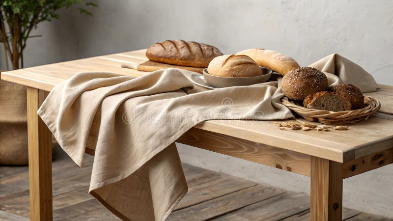 Rustic Bakery Display: Assorted Bread on Wooden Table Stock Photo ...