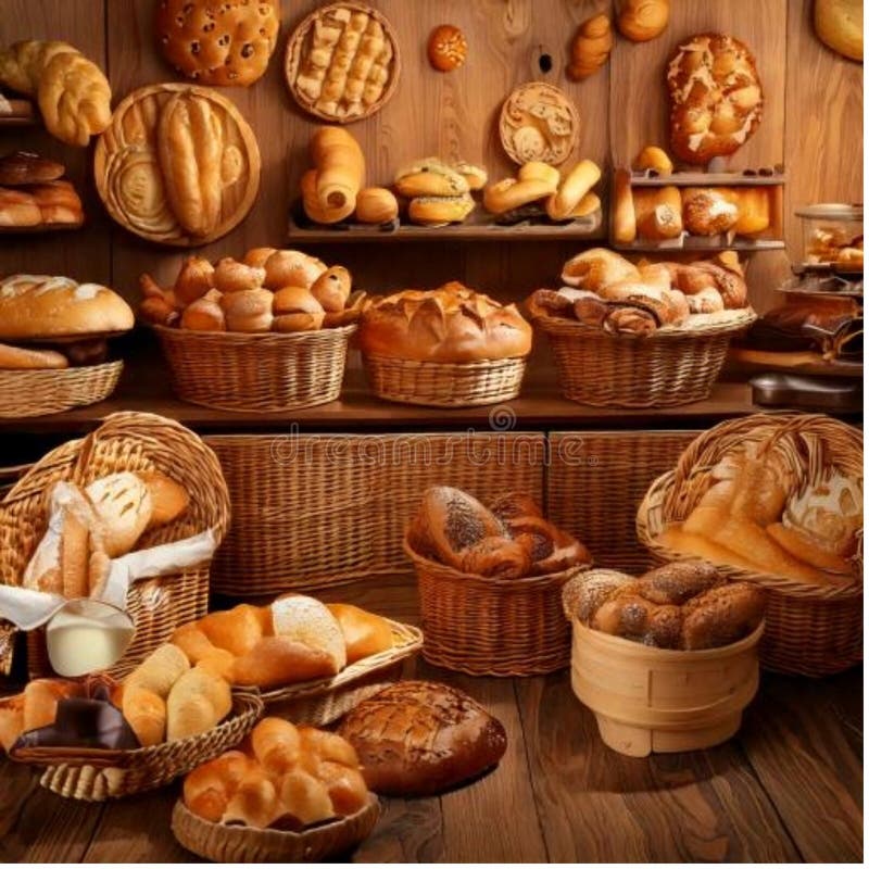 Rustic Bakery Display with Assorted Breads Stock Photo - Image of ...