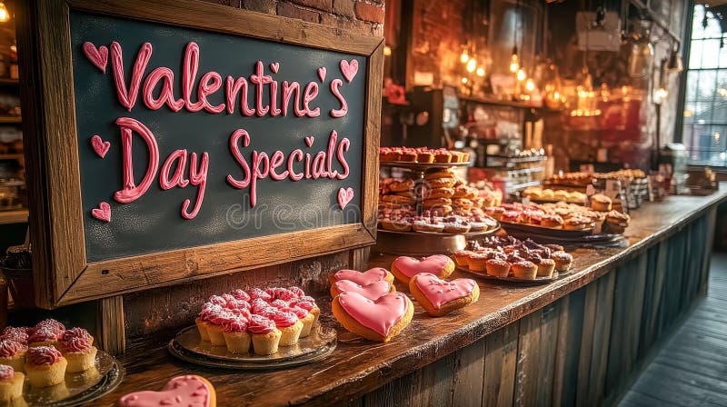 A Rustic Bakery Display Featuring a Chalkboard Reading Valentine S Day ...