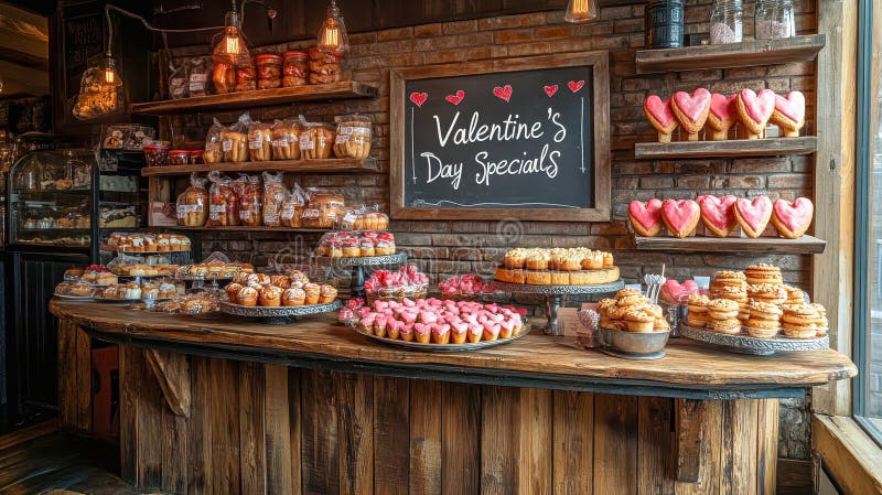 A Rustic Bakery Display Featuring a Chalkboard Reading "Valentine S Day ...