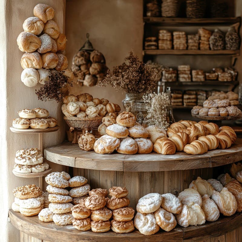 A Rustic Bakery Displaying an Array of Fresh Pastries and Breads To ...