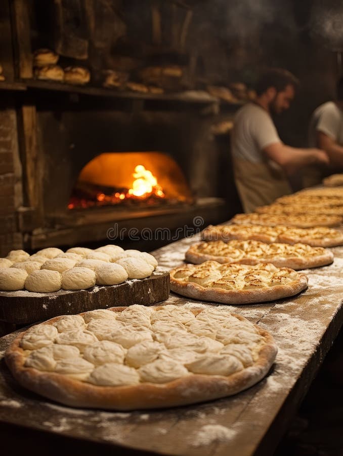 Rustic Bakery with Dough and Bread by a Wood-fired Oven. Stock Image ...
