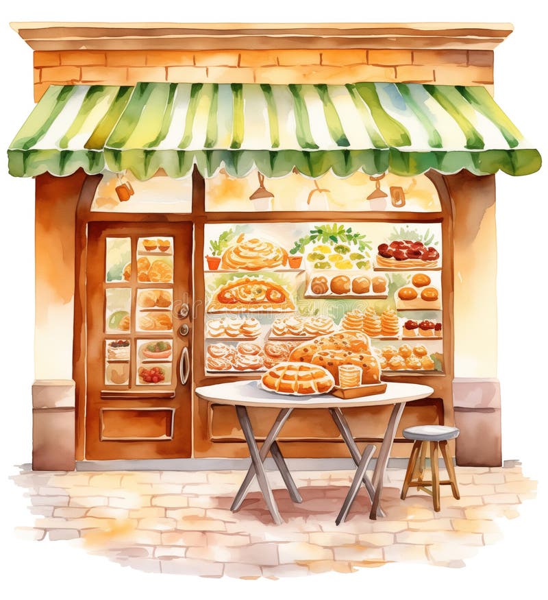 Rustic Bakery with Fresh Bread and Pastries Displayed in Window and ...