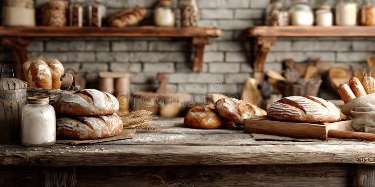Rustic Bakery Scene Artisan Breads Vintage Jars Stock Illustration ...