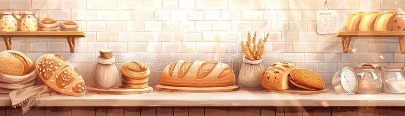 A Rustic Bakery Scene with an Assortment of Bread and Pastries on a ...