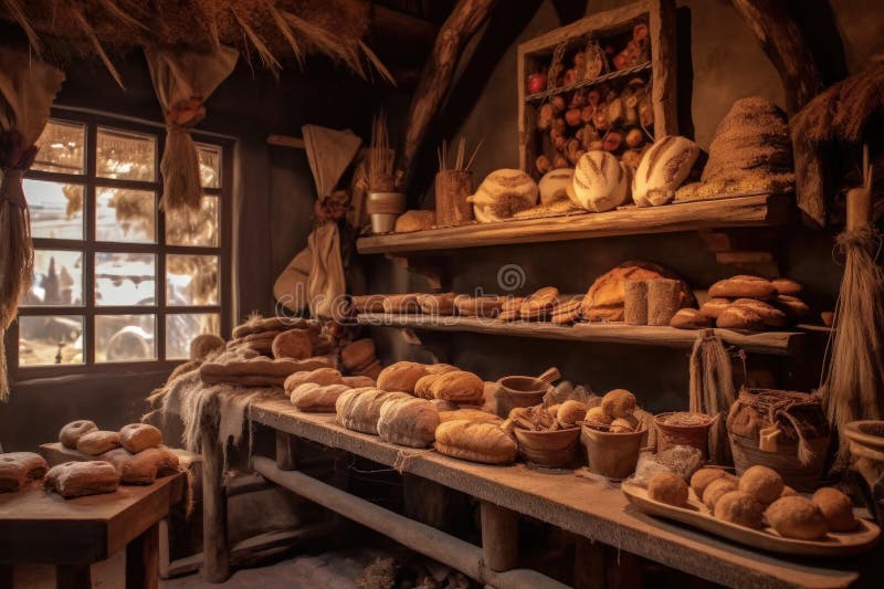 Rustic Bakery with Various Types of Artisan Bread Stock Image - Image ...