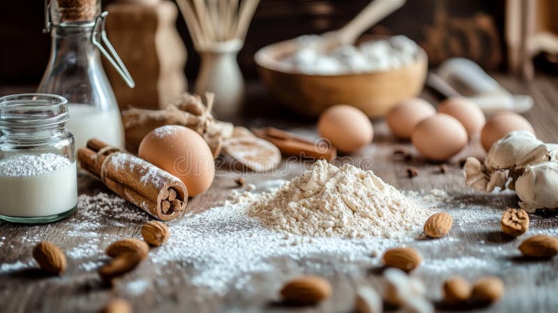 Rustic Baking Ingredients Arranged on a Wooden Surface Stock Image ...