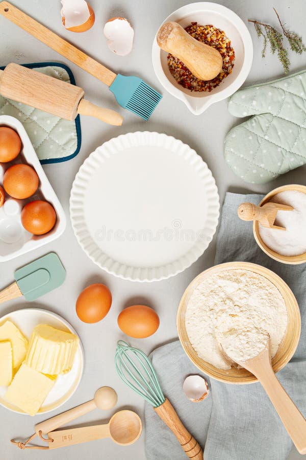 Rustic Baking Ingredients Flat Lay. Homemade Pastry, Baking. Top View ...