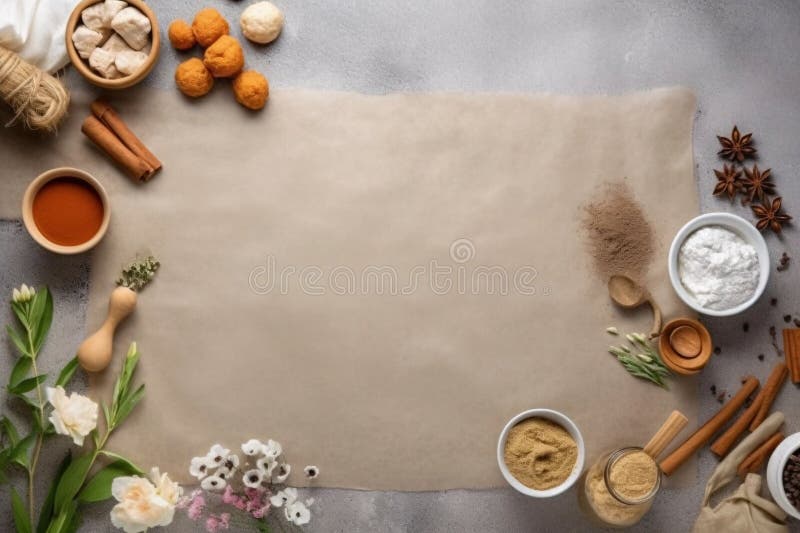 Rustic Baking Ingredients Layout with Copy Space Stock Illustration ...