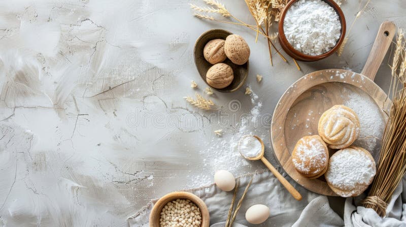 Rustic Baking Ingredients on Light Textured Background Stock Image ...