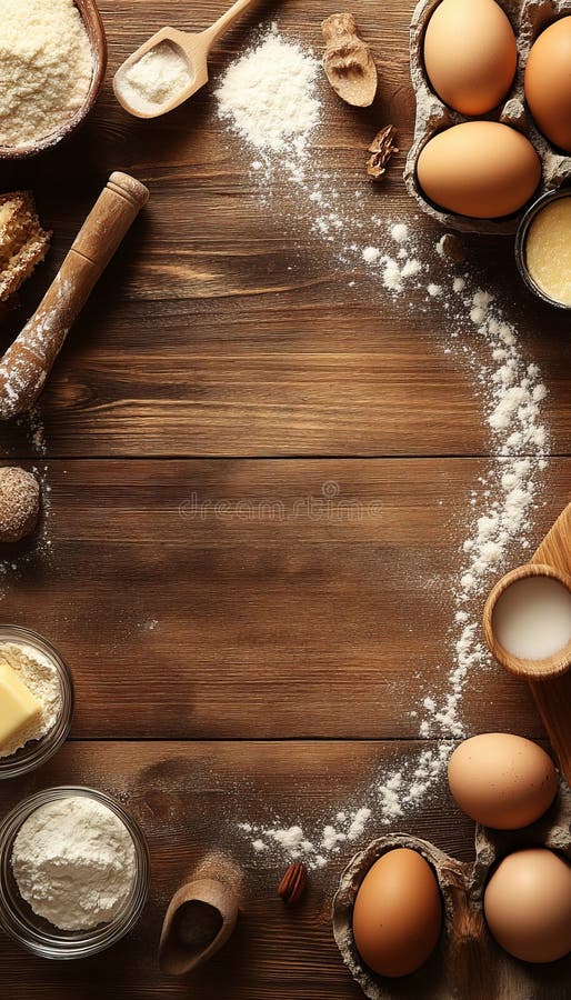 Rustic Baking Scene, Baking Ingredients for Dough and Pastry, on ...