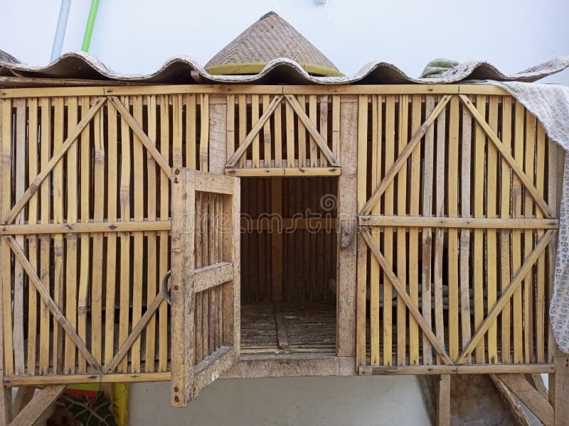Rustic Bamboo Chicken Coop in a Farm Setting Stock Image - Image of ...