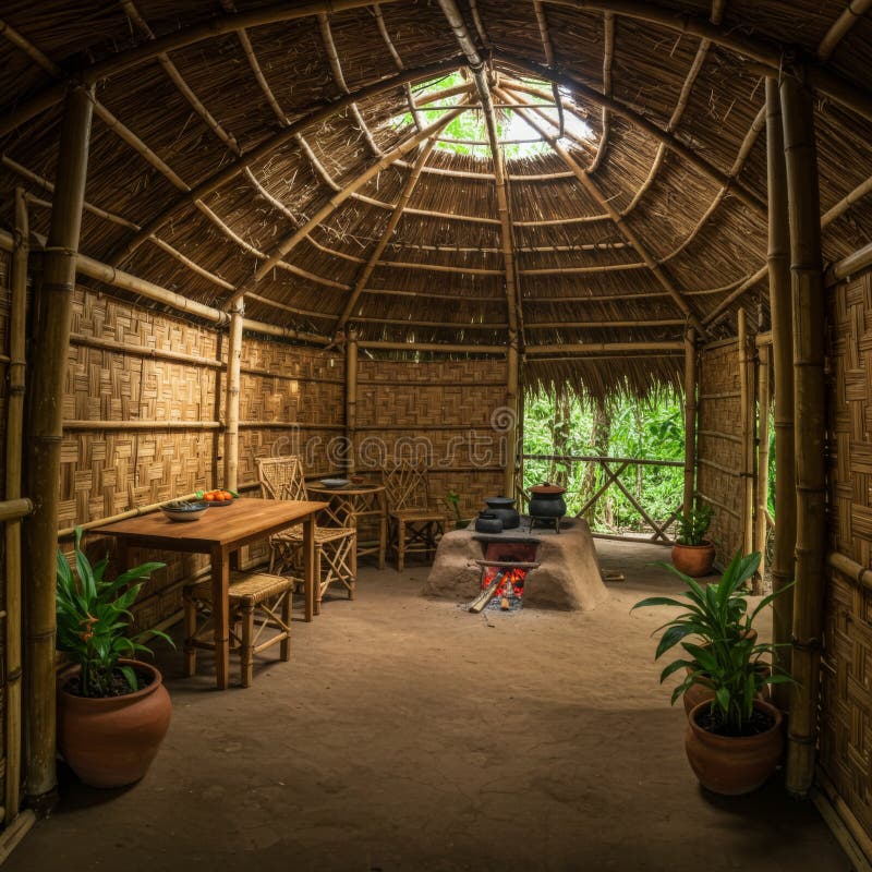 Rustic Bamboo Hut Interior with Earthen Floor Stock Image - Image of calm, architecture: 380552383