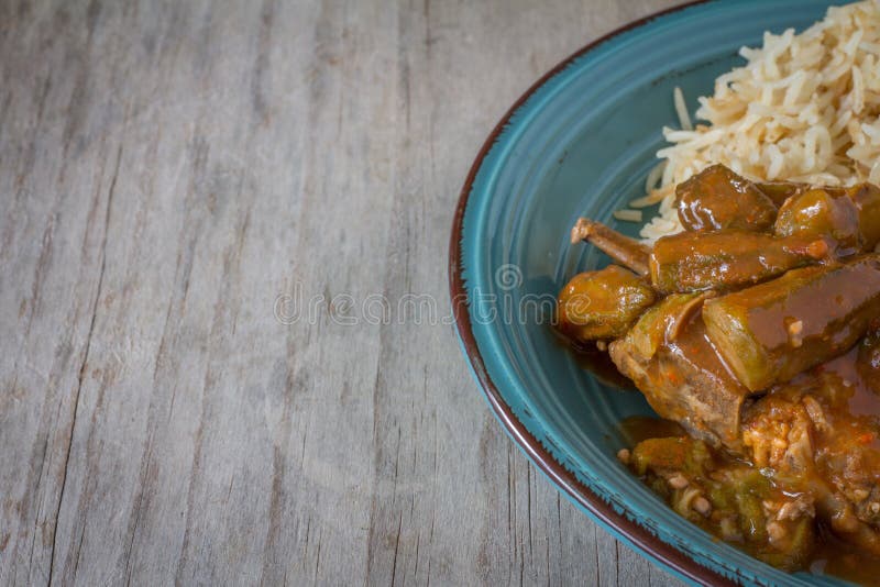 Bamiya with Rice on Dark Background Stock Photo - Image of dramatic ...