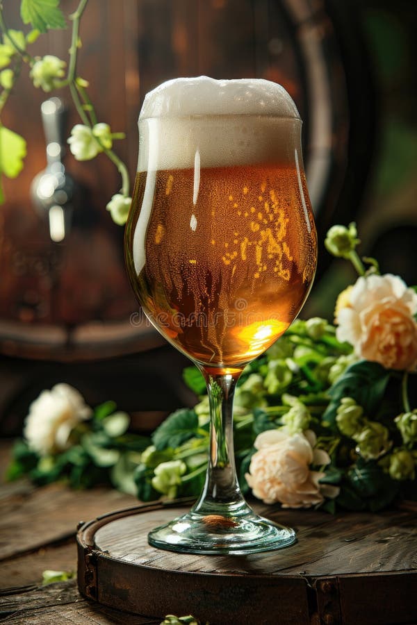 Rustic Bar with Craft Beer in Glass on Wooden Table with Lighted ...