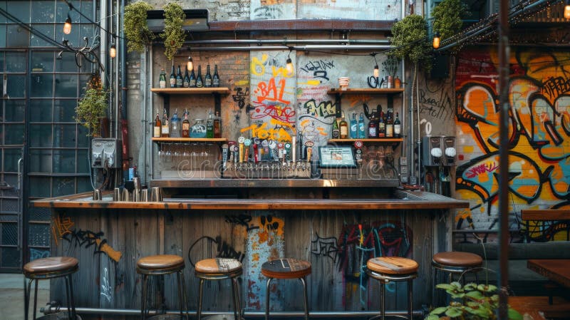 Rustic Bar in an Urban Setting Stock Illustration - Illustration of ...