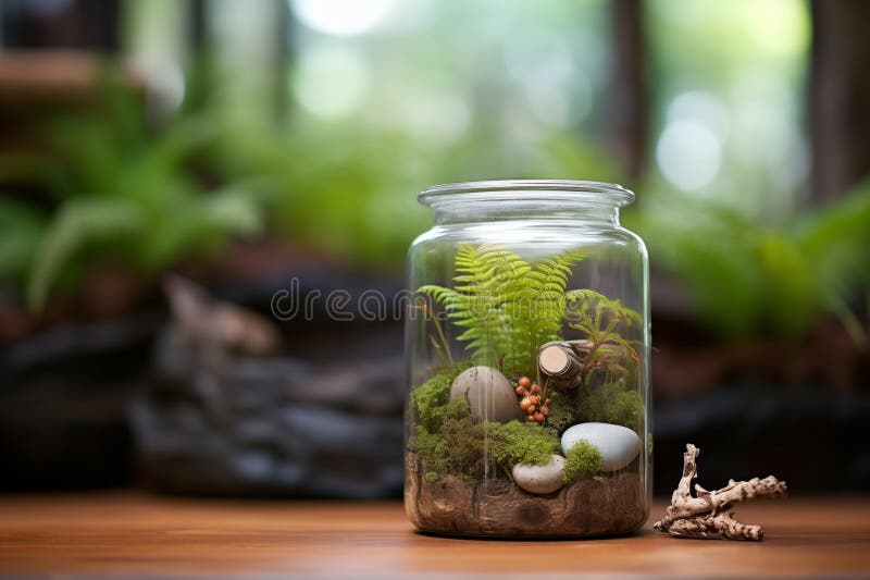 Rustic Bark and Fern Terrarium for Forest Ambiance Stock Photo - Image ...
