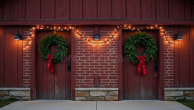Rustic Barn Adorned with Christmas Decorations Wreath Lights Backdrop ...