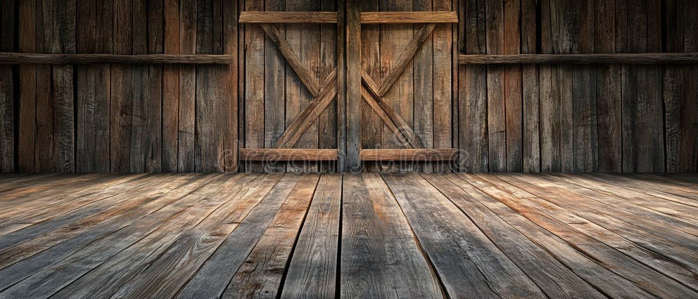 Rustic Barn Backdrop with Reclaimed Wood Table in Soft Lighting Stock ...