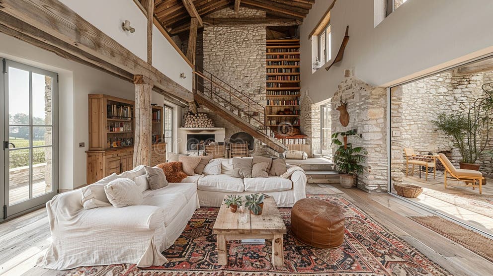 Rustic Barn Conversion with Exposed Beams and Modern Touches Stock ...