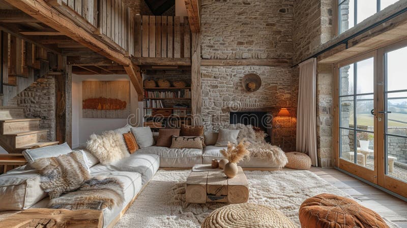 Rustic Barn Conversion with Exposed Beams and Modern Touches Stock ...