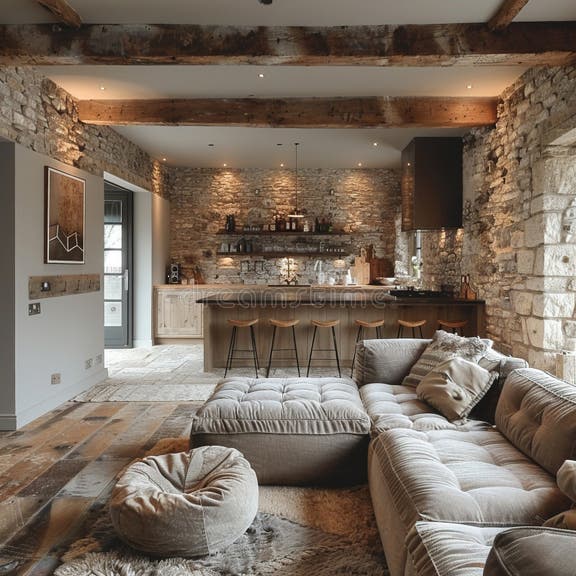 Rustic Barn Conversion with Exposed Beams and Modern Touches Stock ...