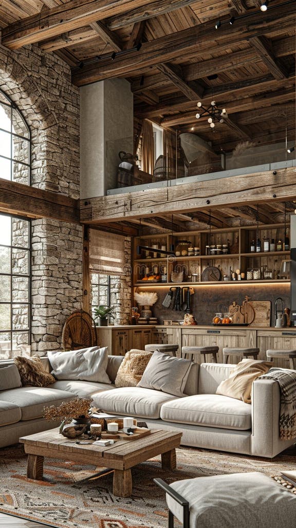 Rustic Barn Conversion with Exposed Beams and Modern Touches3D Render Stock Illustration ...