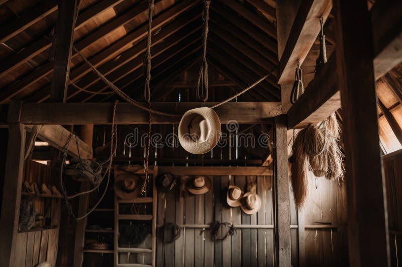 Cowboy Hat Hanging on Clothesline, with Rope Wrapped Around the Brim ...