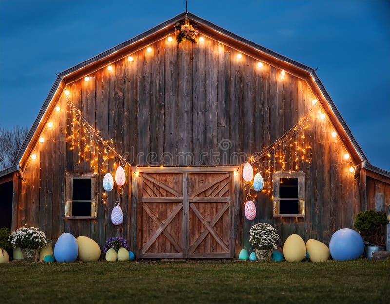 A Rustic Barn Decorated for an Easter Celebration, with Strings of ...