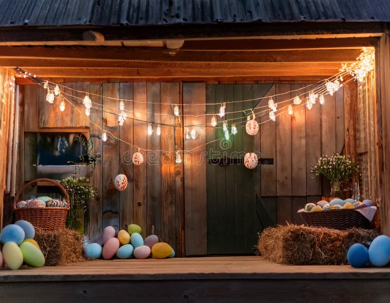A Rustic Barn Decorated for an Easter Celebration, with Strings of ...