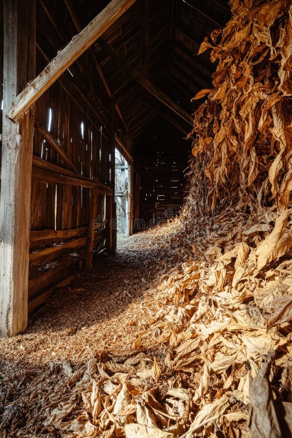 A Rustic Barn Filled with Piles of Dried Leaves Stock Photo - Image of ...