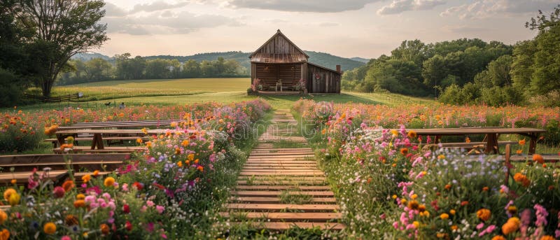 Rustic Barn with Flower-lined Path in Idyllic Countryside Setting ...